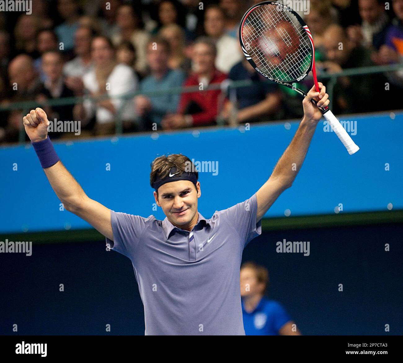 Roger Federer of Switzerland reacts after defeating Florian Mayer of ...