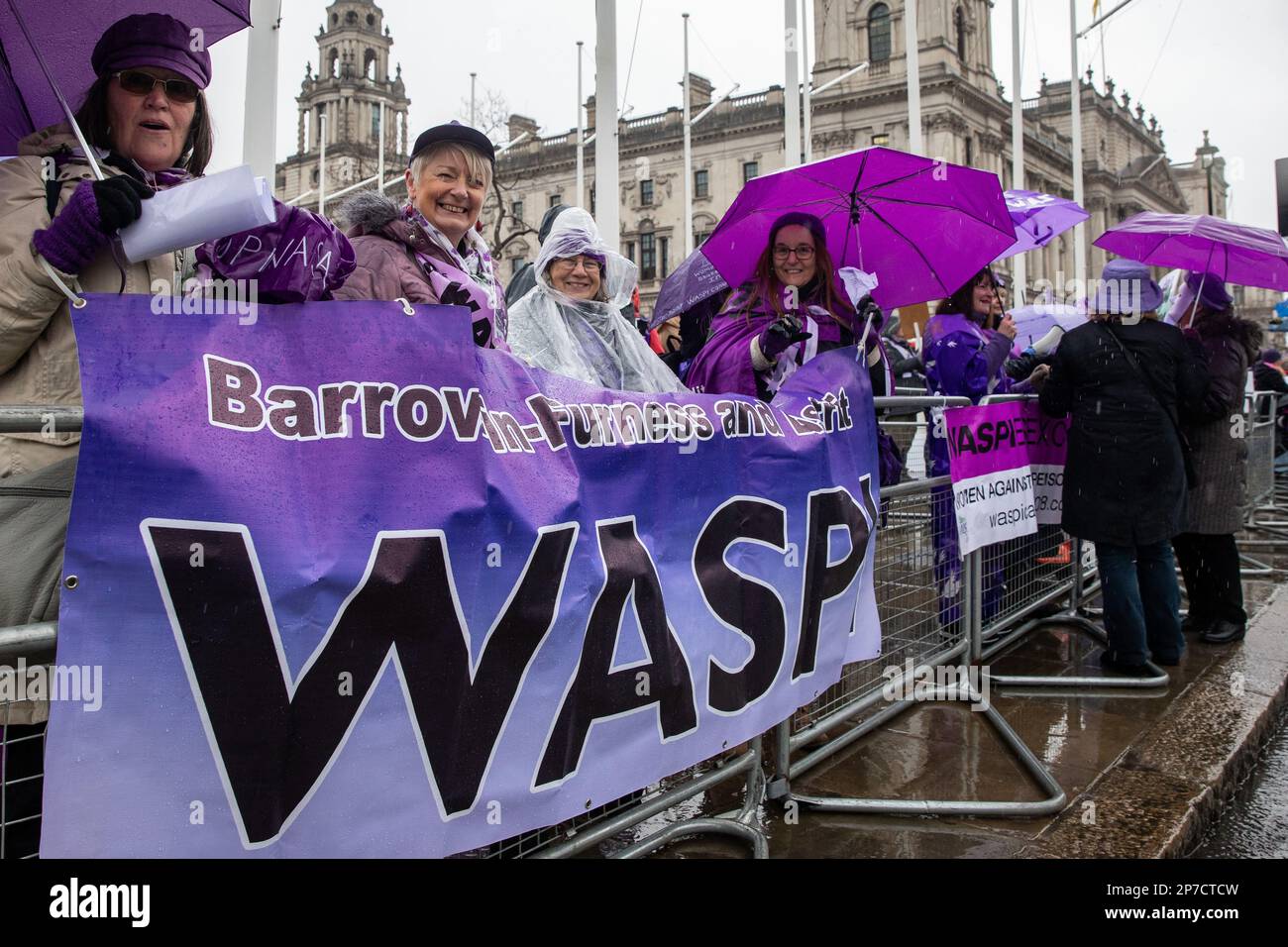 London, UK. 8th March, 2023. Women from the WASPI (Women Against State Pension Inequality ...