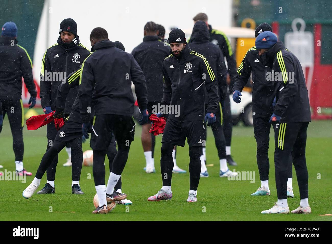 Manchester United's Bruno Fernandes (centre) and team-mates during a ...