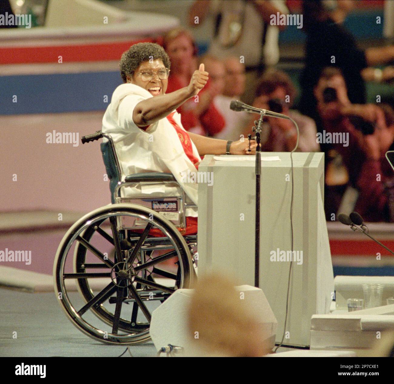 Barbara Jordan at the podium at the 1992 Democratic National Convention ...