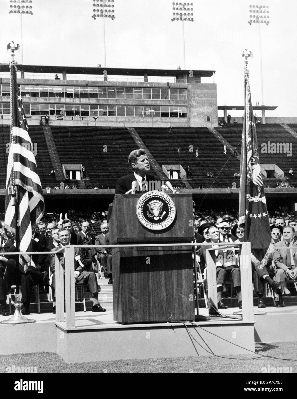 09/12/1962 - President John F. Kennedy addresses a crowd at Rice ...