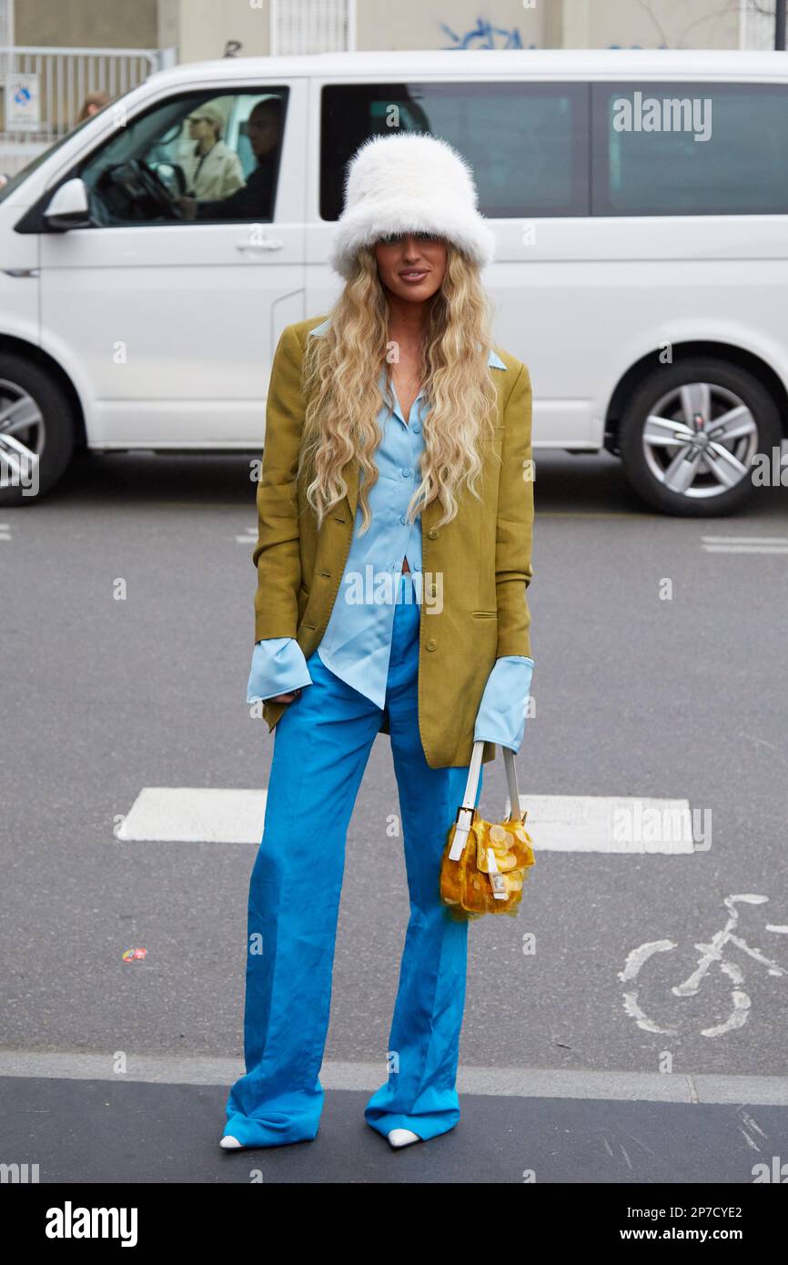 MILAN, ITALY - FEBRUARY 22, 2023: Emili Sindlev before Alberta Ferretti ...