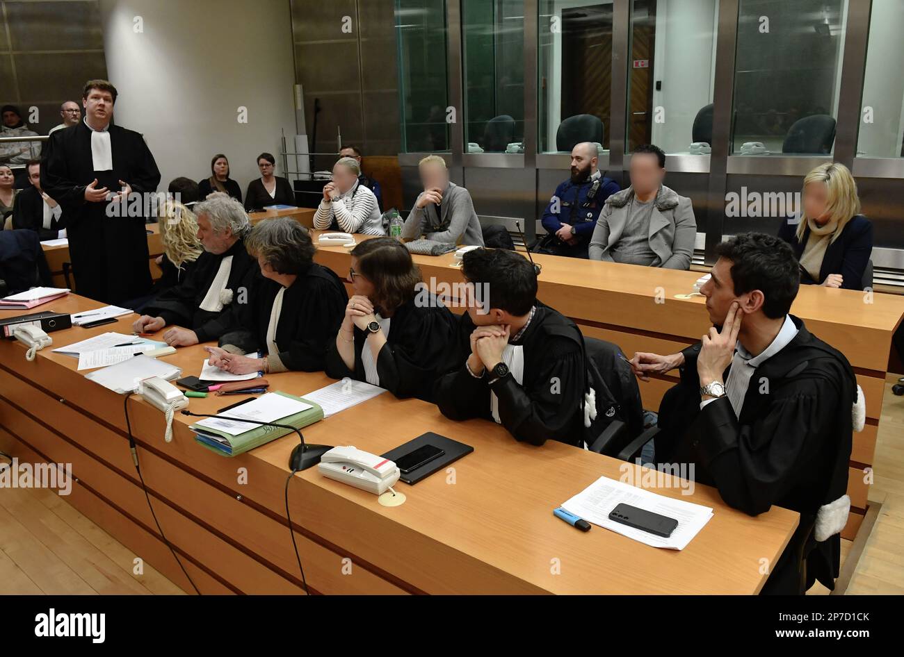 The accused in the box, from L-R, Cedric Tarantini, Fabrice Duchesne ...