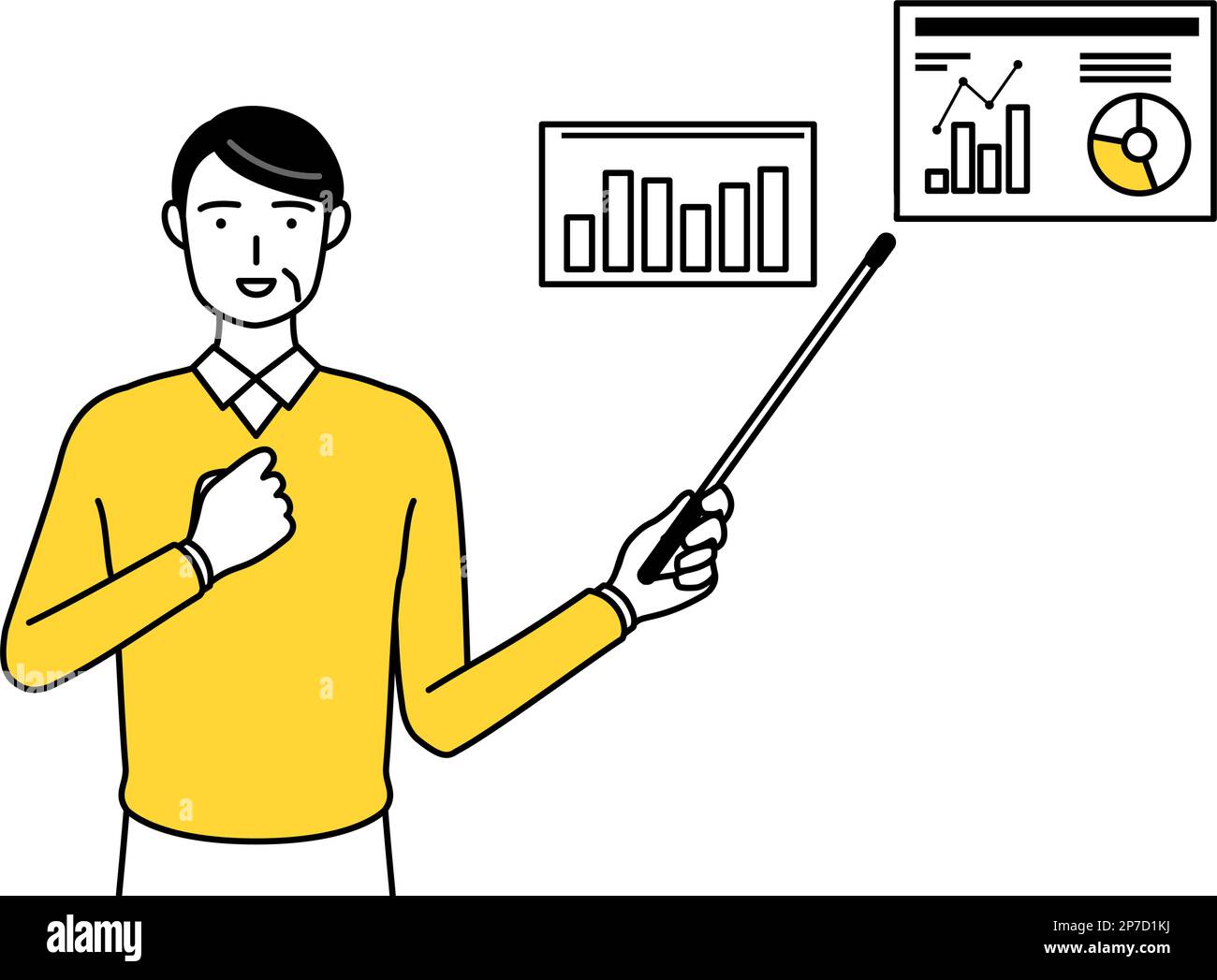 Retired seniors, middle-aged man, analyzing a performance graph, Vector ...