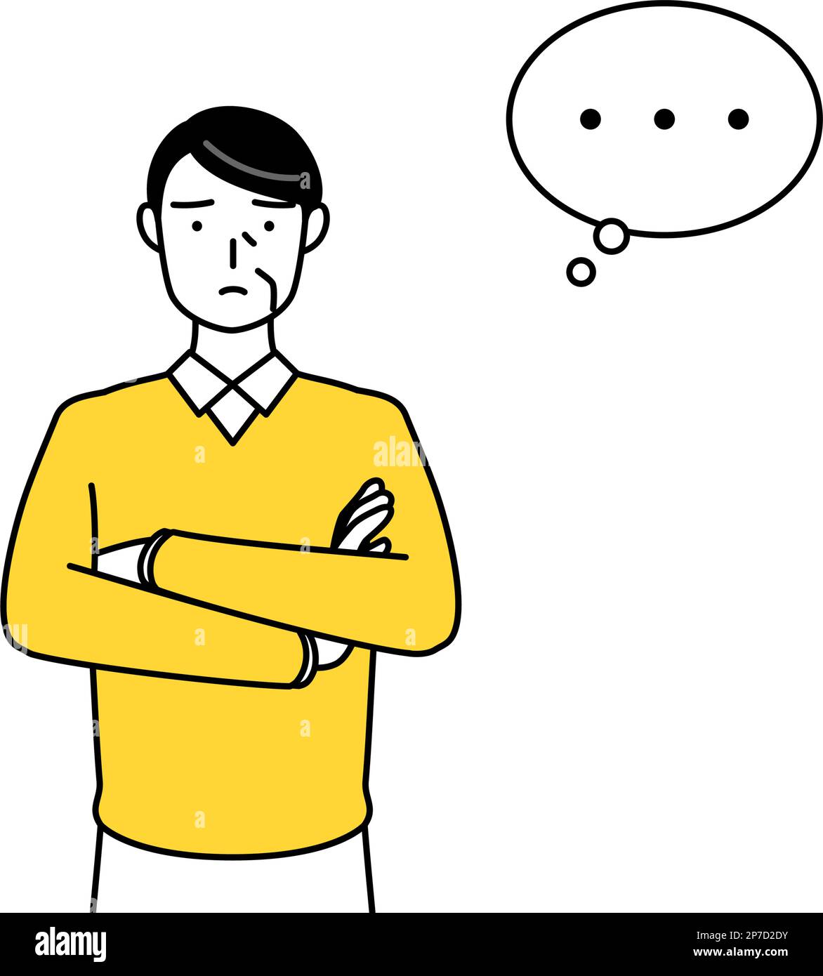 Retired seniors, middle-aged man, arms crossed, thinking, Vector ...
