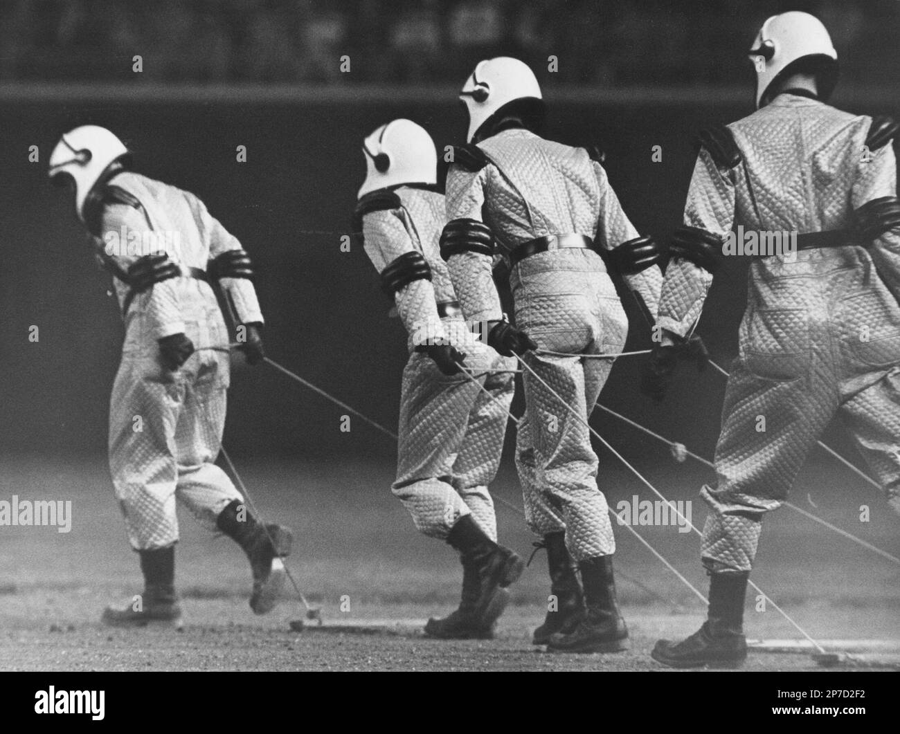 Astrodome groundskeepers wearing space suit uniforms in 1966. Baseball ...