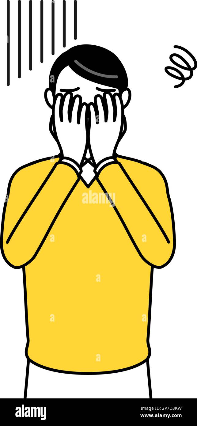 Retired seniors, middle-aged man, covering her face in depression ...