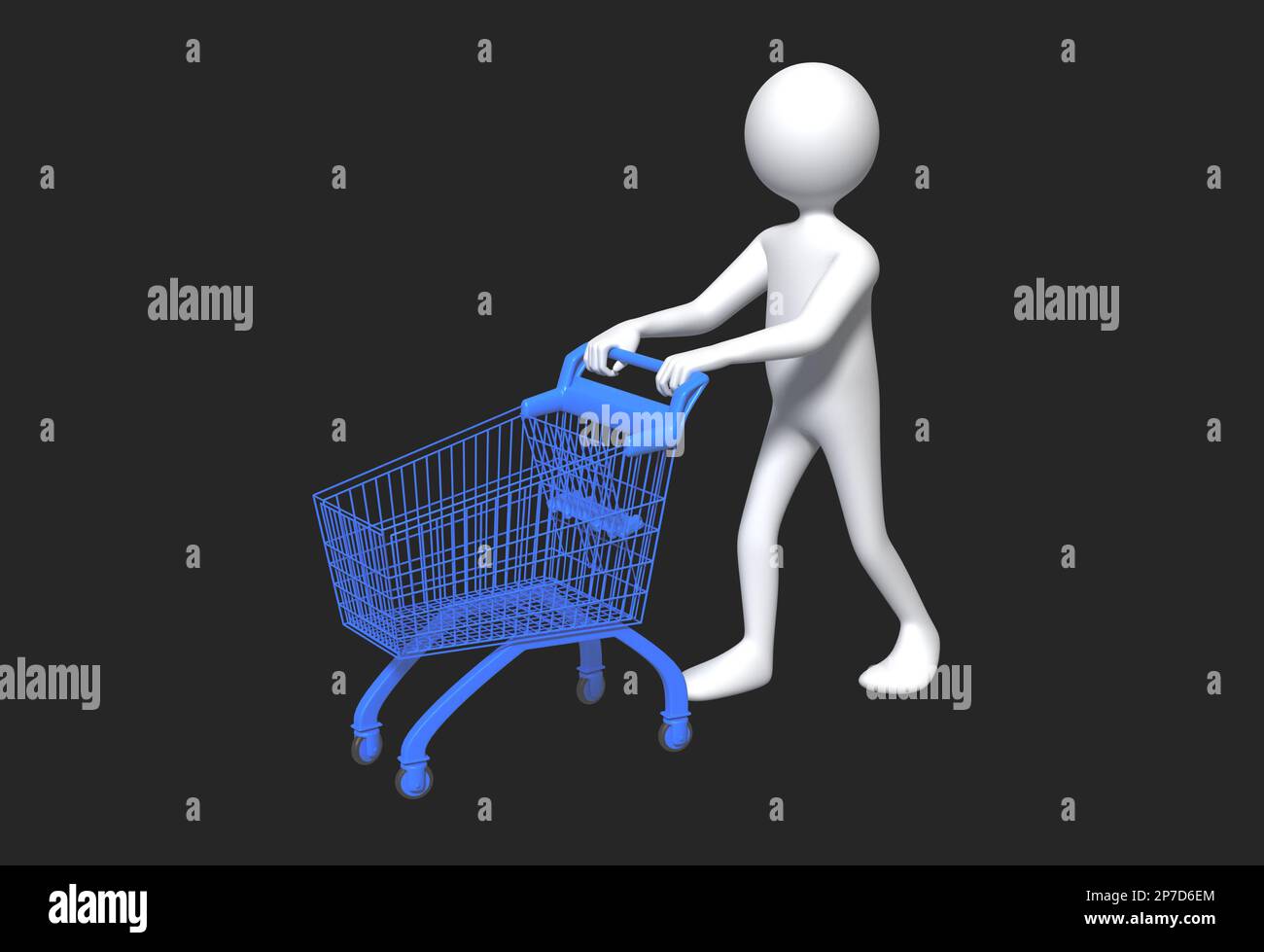 3D illustration of a cartoon man pushing a shopping cart Stock Photo ...