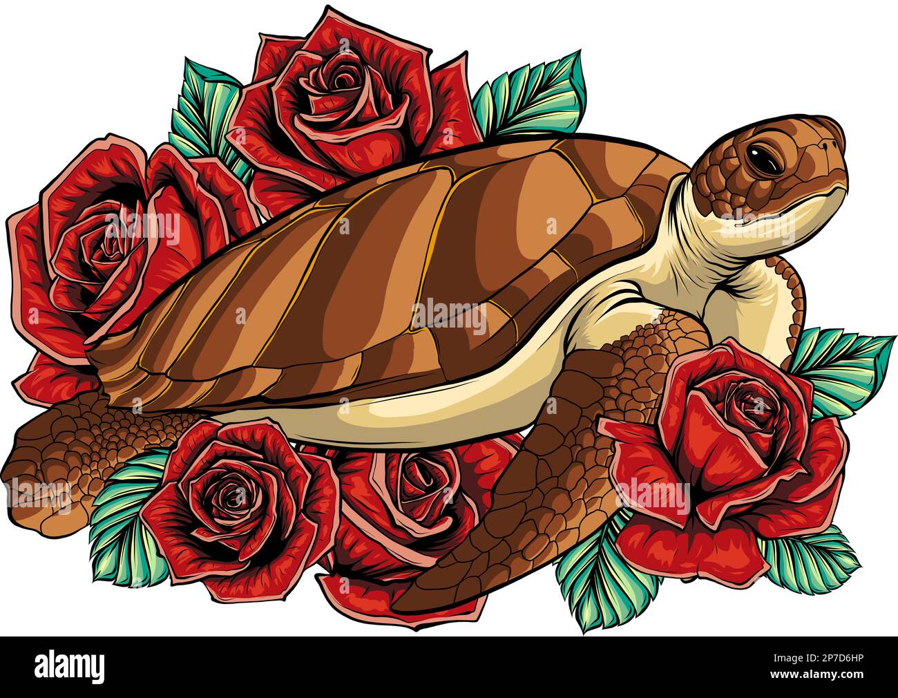 vector illustration of sea turtle with roses Stock Vector Image & Art ...
