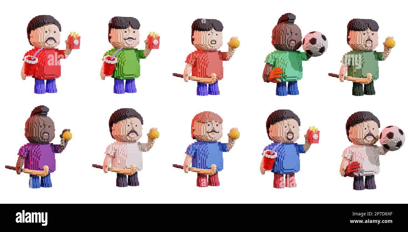 3D illustration of cartoon character in pixel art style Stock Photo - Alamy