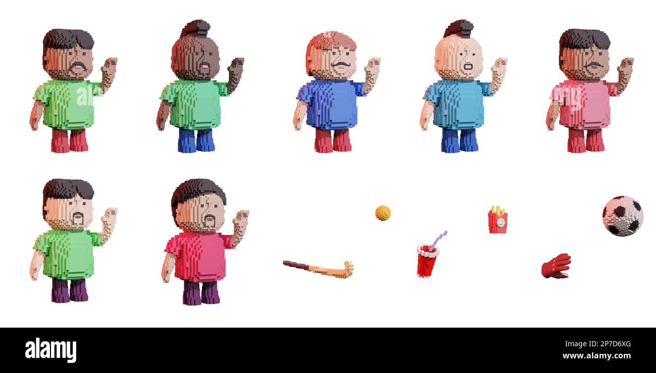 3D illustration of cartoon character in pixel art style Stock Photo - Alamy