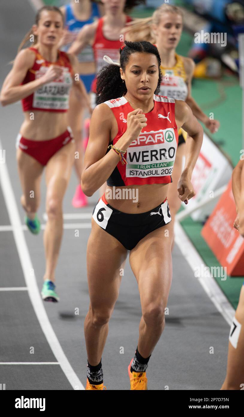 Audrey Werro of Switzerland competing in the women’s 800m final at the European Indoor Athletics ...