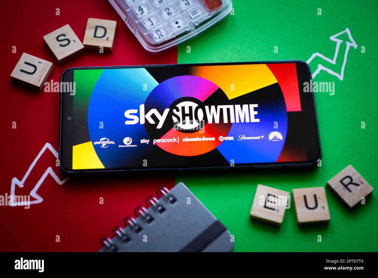 Nysa, Poland. 8th Mar, 2023. In this photo illustration a Sky Showtime ...