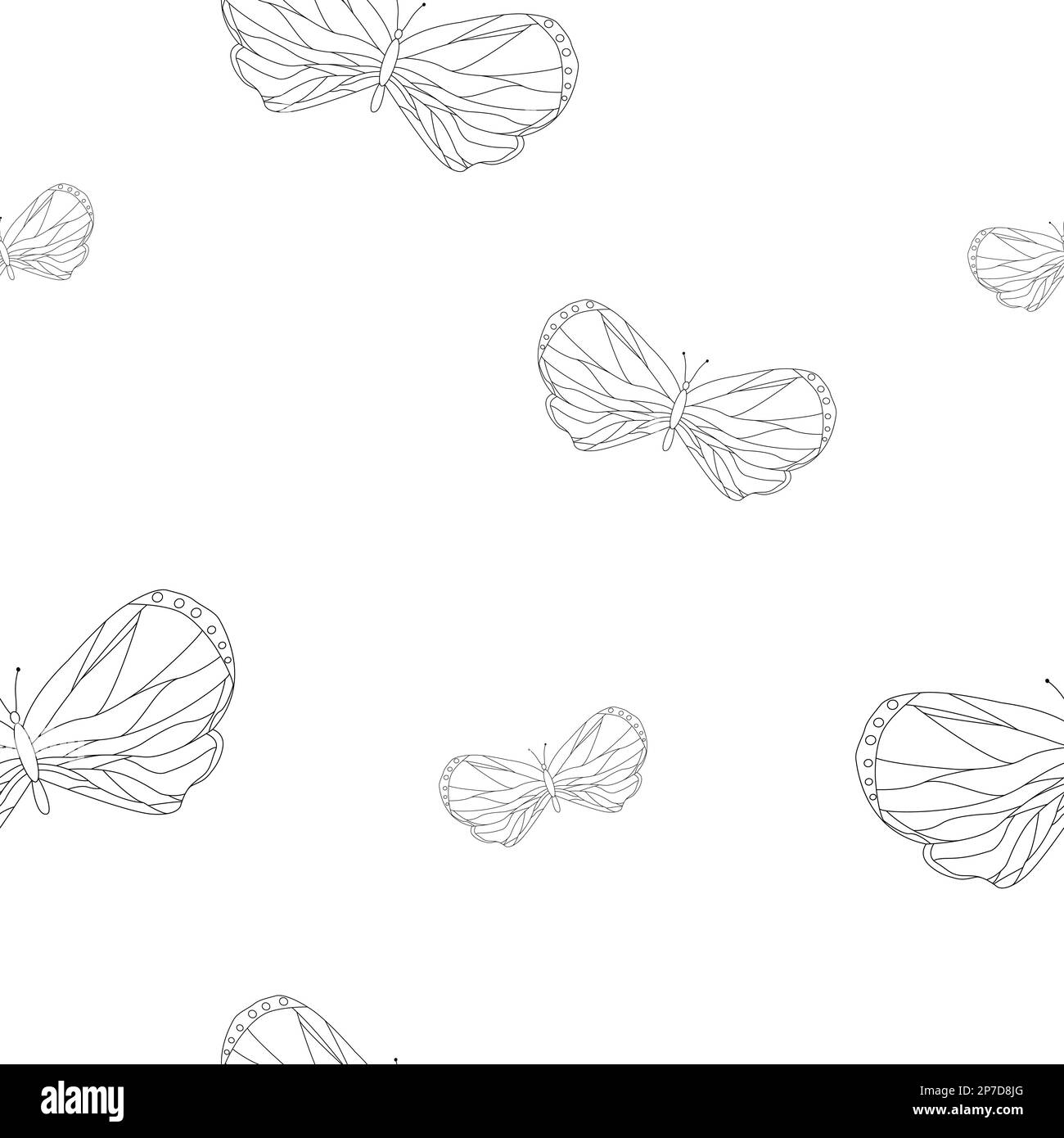 Vintage seamless pattern with Ink hand drawn butterflies illustration ...