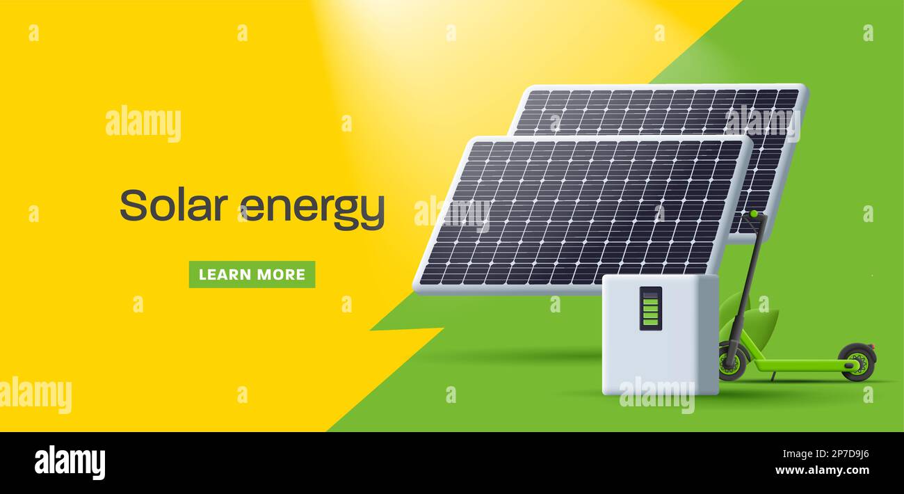 Solar panel and battery storage collector with electro scooter, urban ...