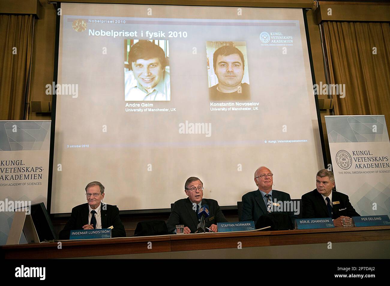 Members of the Swedish Royal Academy of Sciences, from left, Ingemar ...