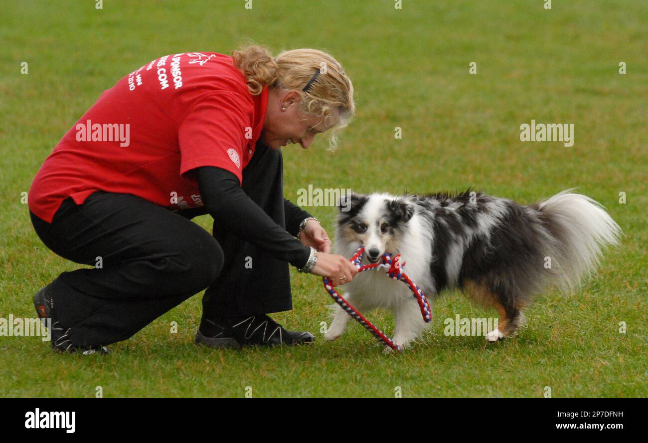 Heidi Vania plays with her dog Ice after competing in the AKC Agility ...