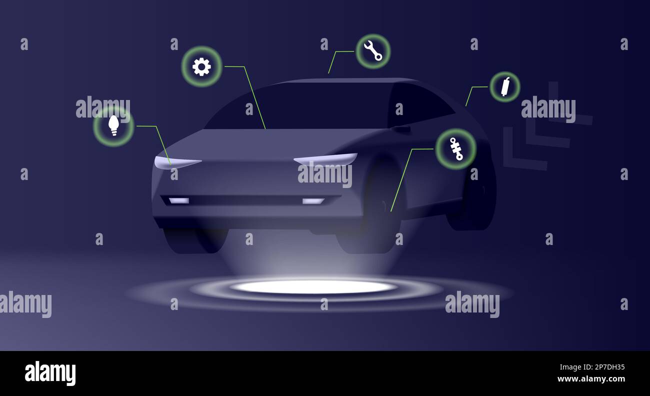 Automotive diagnostics in digital futuristic style. 3d modern SUV auto ...