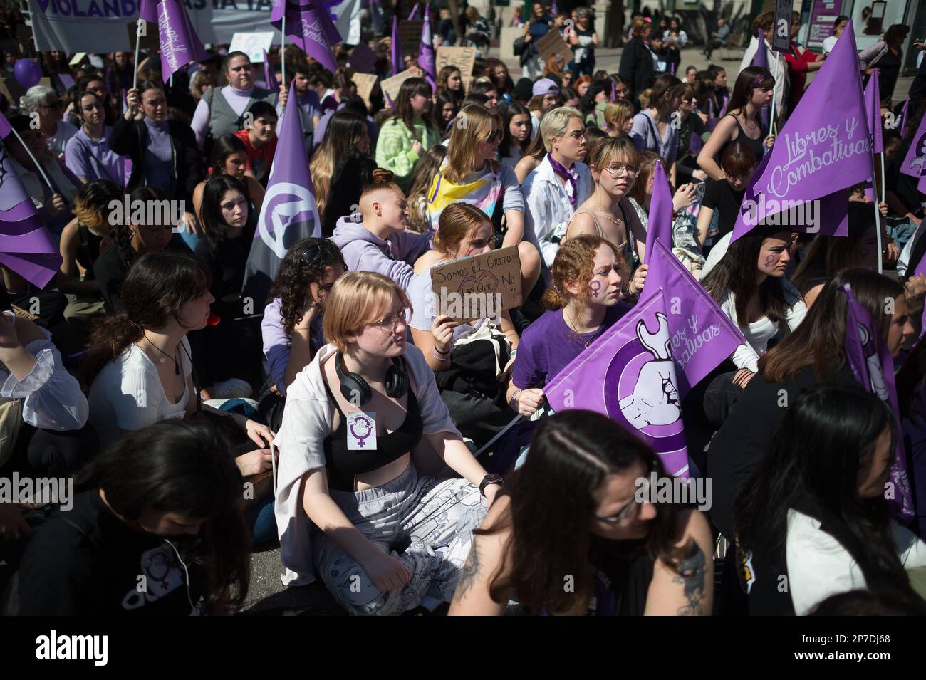 Women are seen blocking a street as they take part during a student ...
