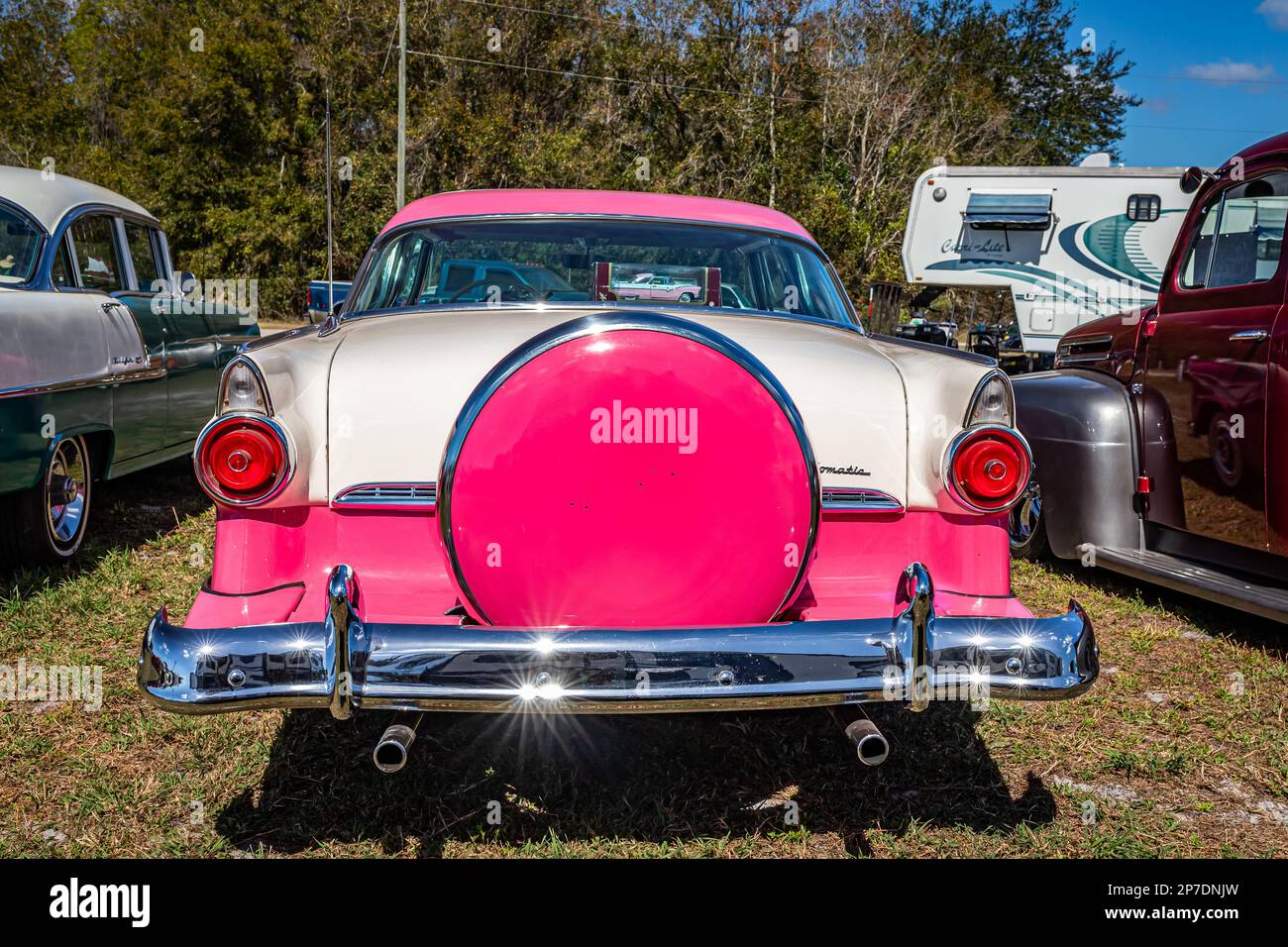 Fort Meade, FL - February 24, 2022: High perspective rear view of a ...