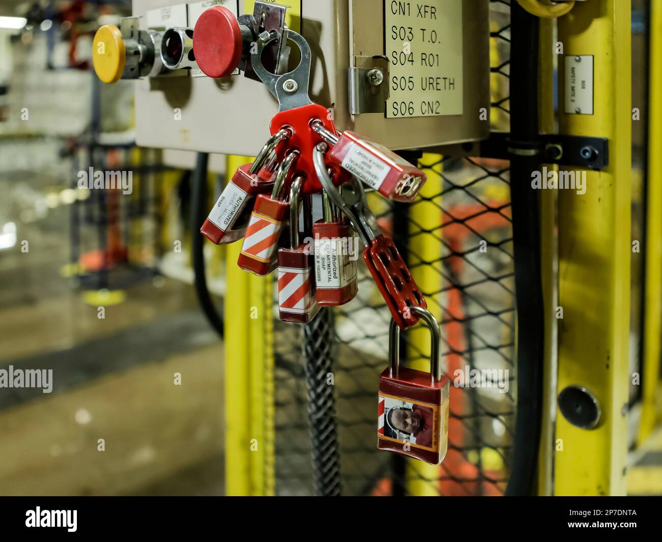 Security features in modern factories Stock Photo - Alamy