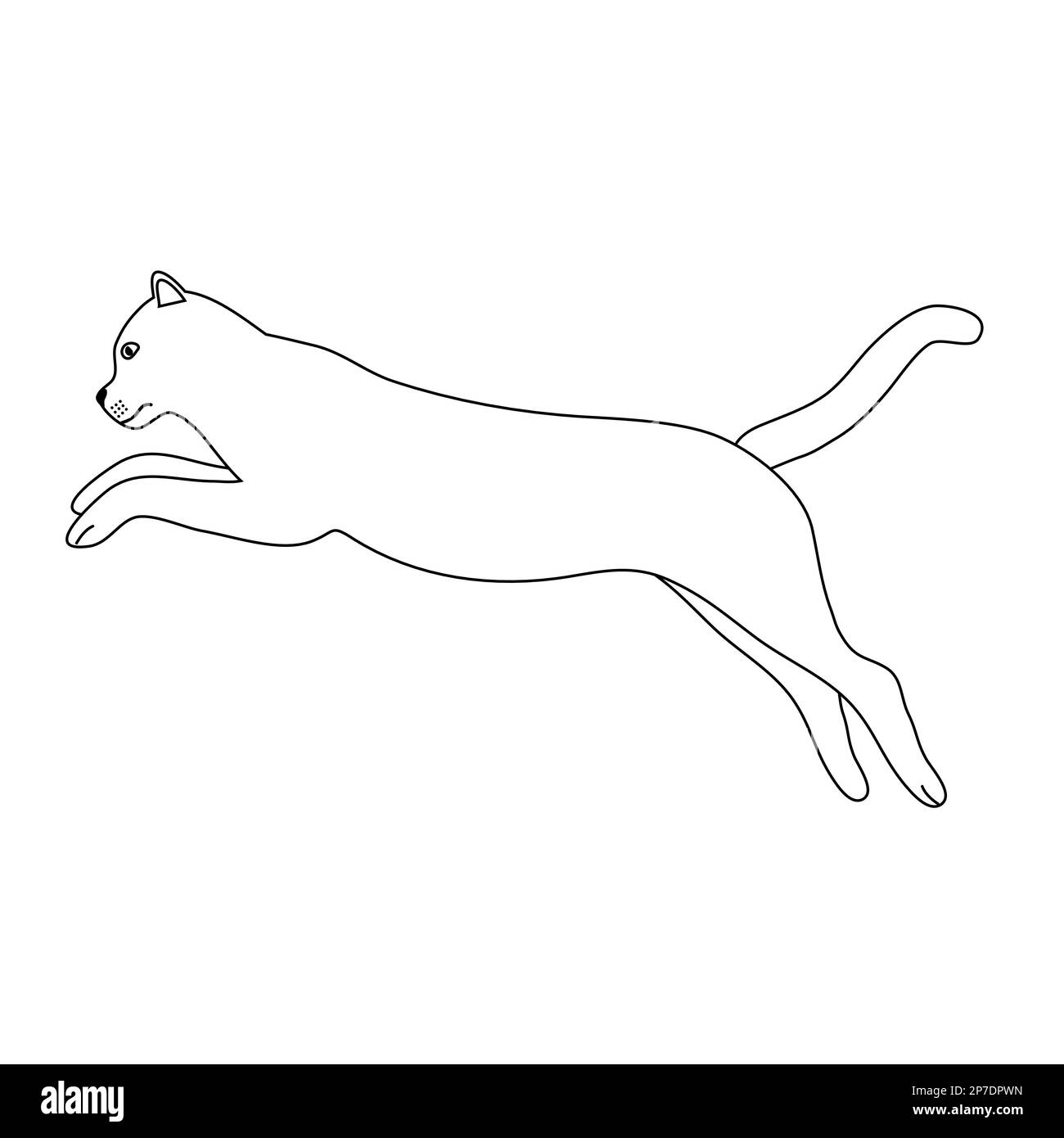 Vector flat hand drawn outline jumping cat isolated on white background ...