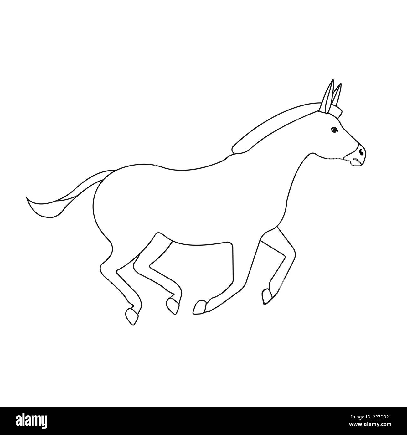 Vector hand drawn flat outline running donkey isolated on white ...