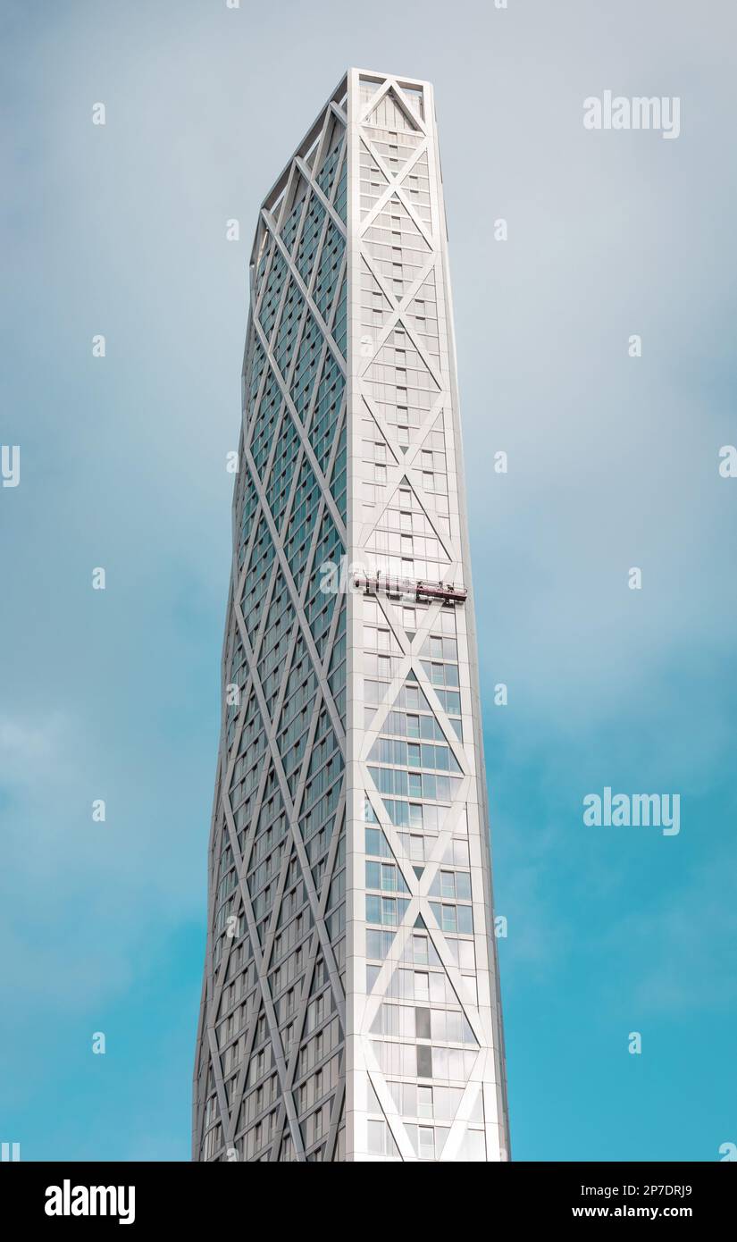 Window cleaning and maintenance is carried out part way up on a ...