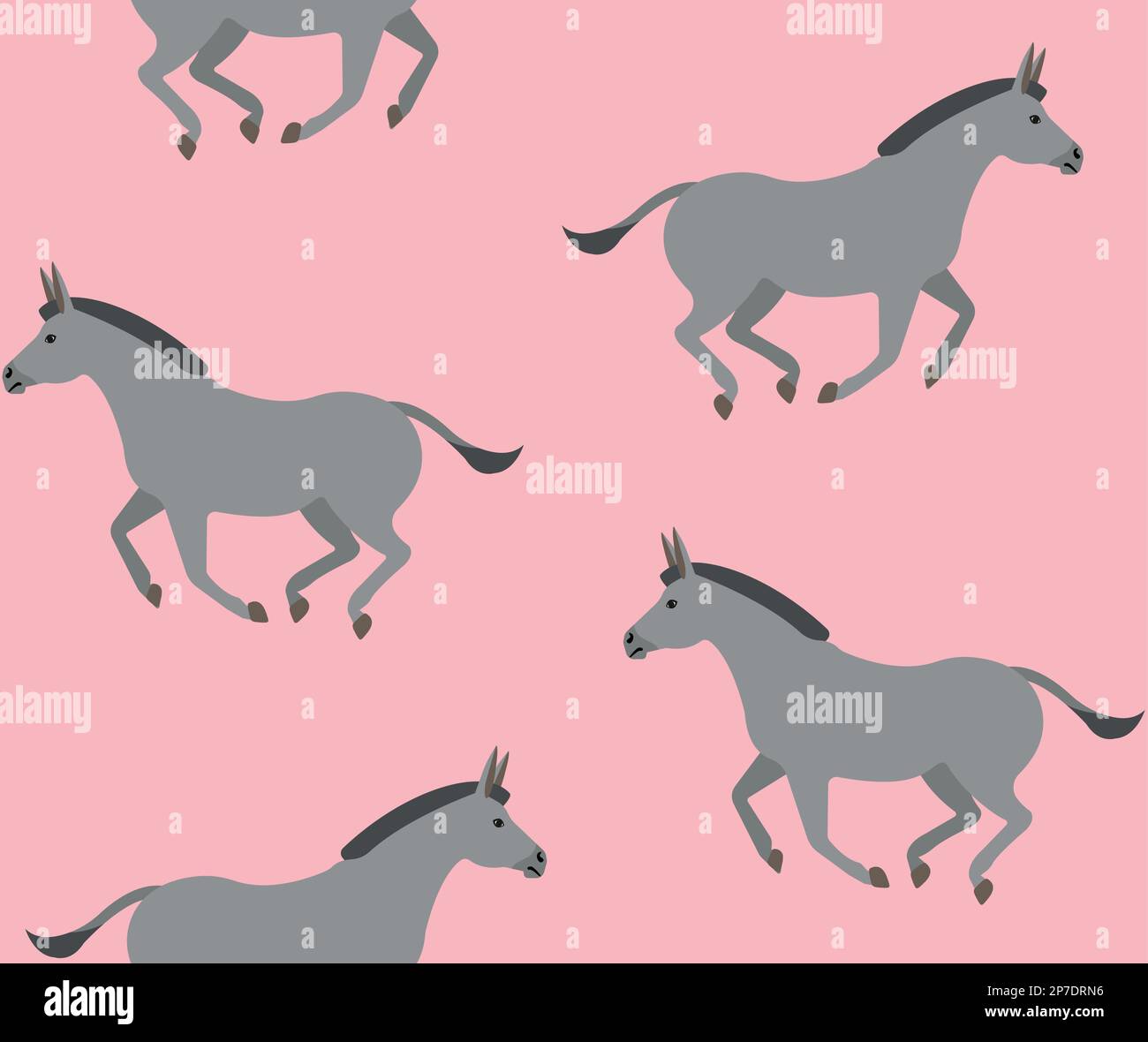 Vector seamless pattern of hand drawn flat running donkey isolated on ...