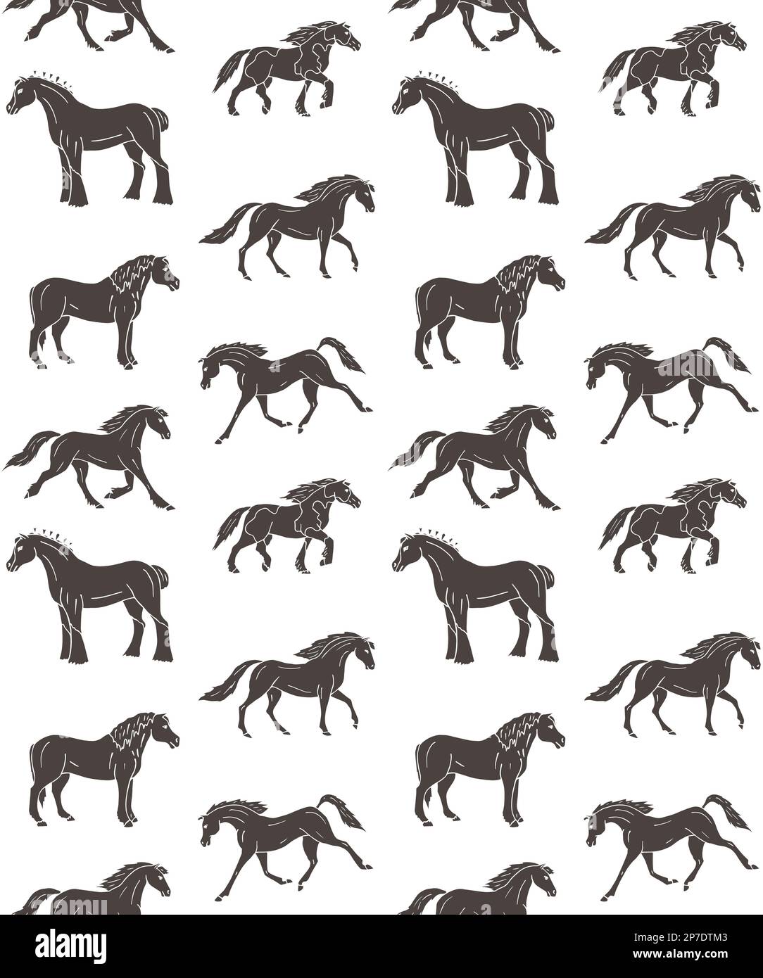 Vector seamless pattern of hand drawn doodle sketch brown horse breeds ...