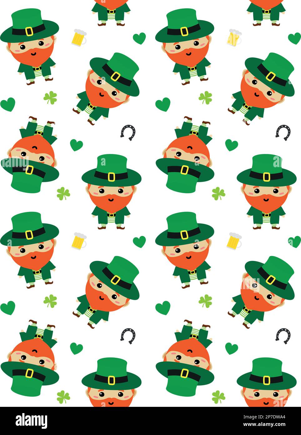 Vector seamless pattern of flat hand drawn leprechaun isolated on white ...