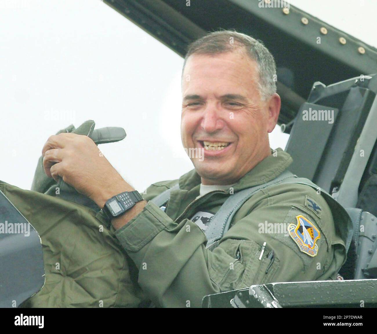 Col. Jeff Soldner prepares to exit the cockpit one last time after his ...