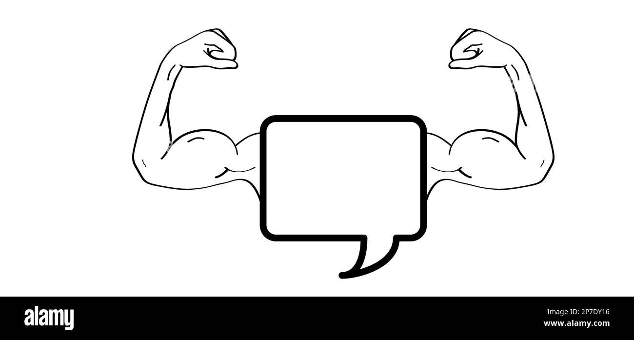 Biceps. Cartoon human elbow symbol. Think bubble or cloud, speech ...