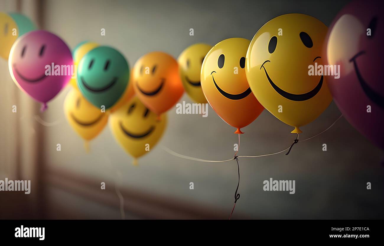 Inflatable multi-colored balloons with painted smiles. Fool's Day April ...