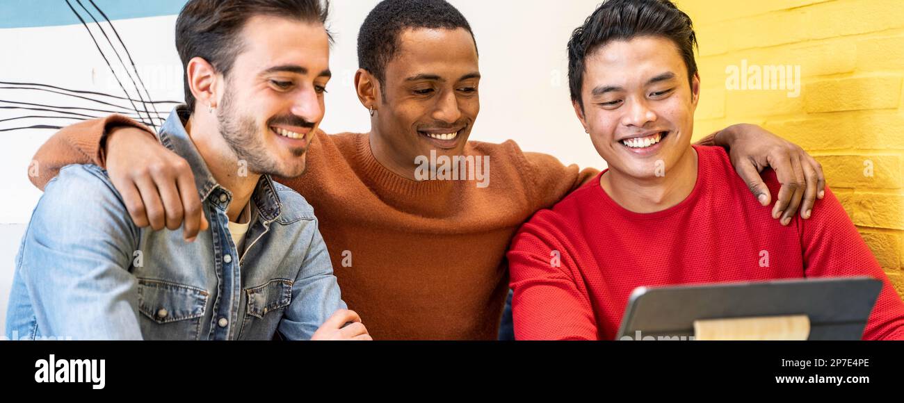 Horizontal banner or header with multiethnic college students video ...