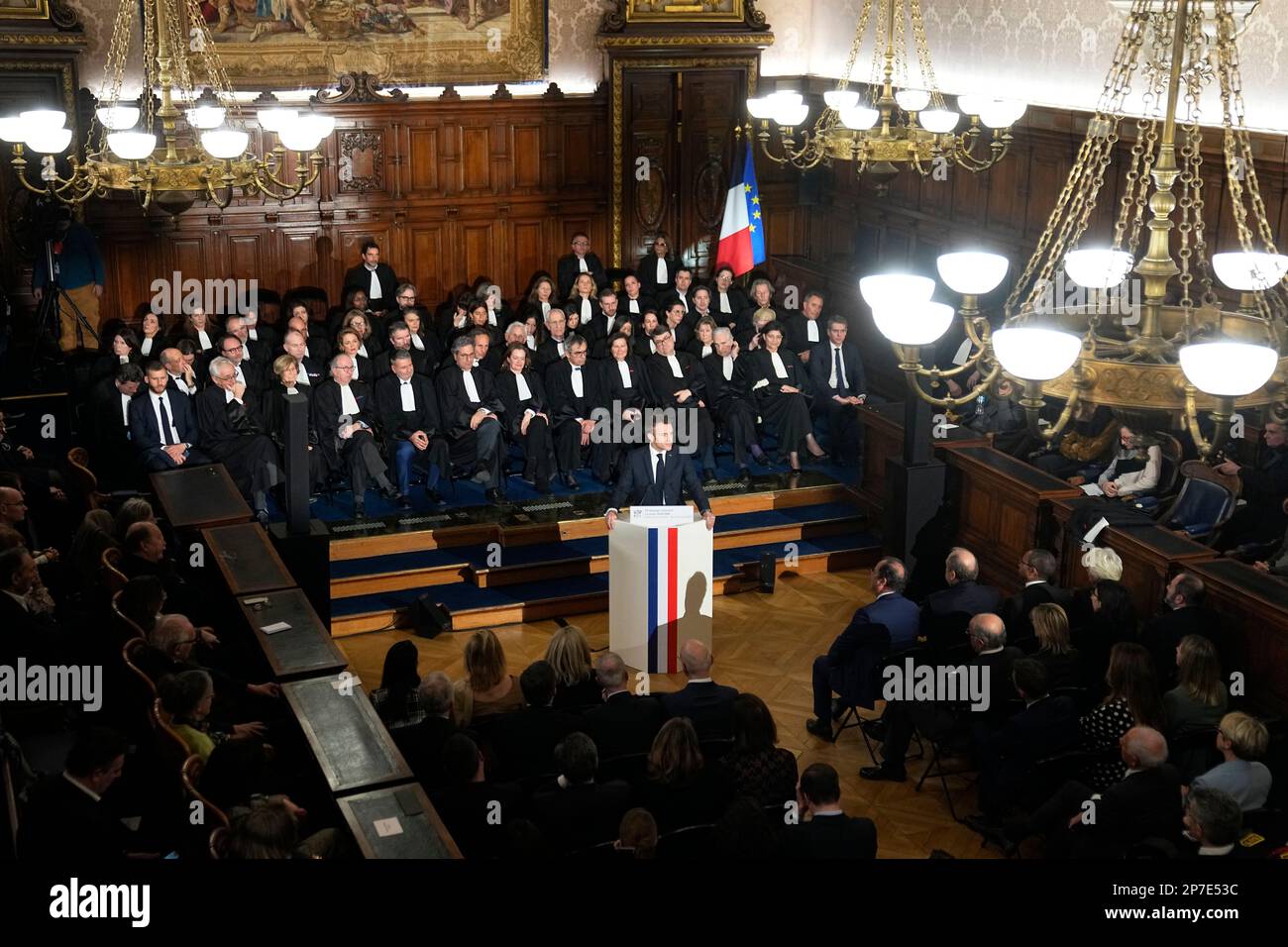French President Emmanuel Macron delivers a speech paying homage to ...
