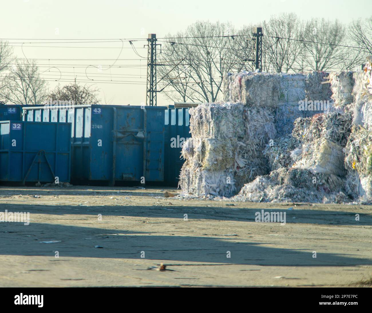 stacked compressed bales of plastic waste at recycling yard Stock Photo ...