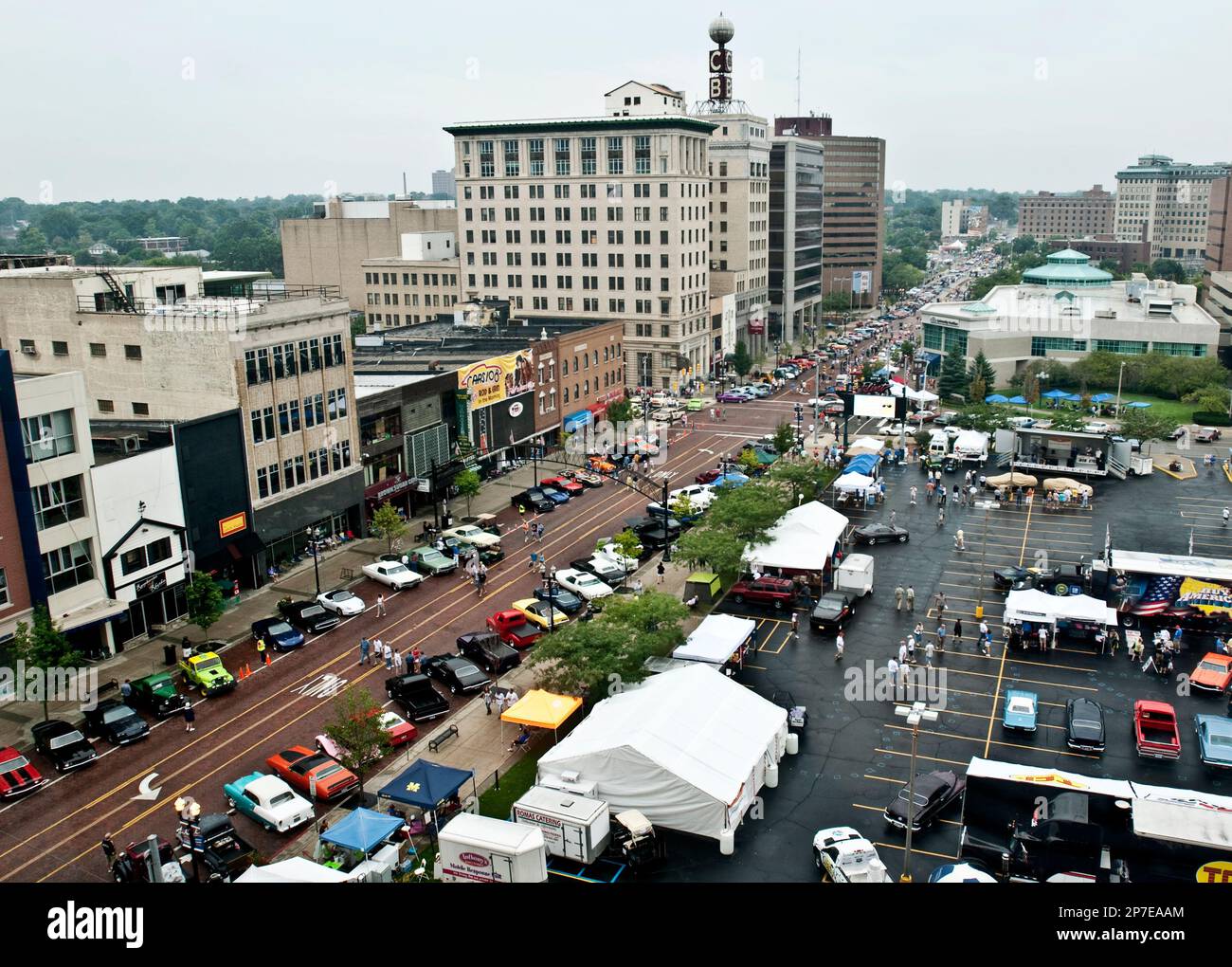 Classic cars line the streets during Back to the Bricks in downtown ...