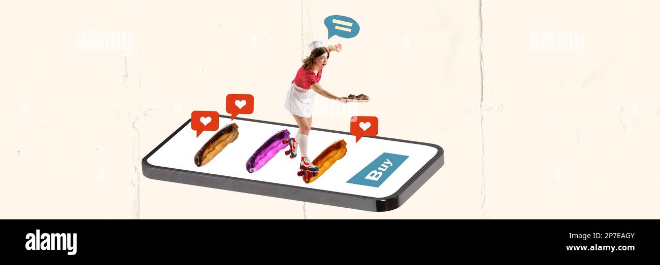 Online food delivery concept. Everyone can order cakes via mobile ...