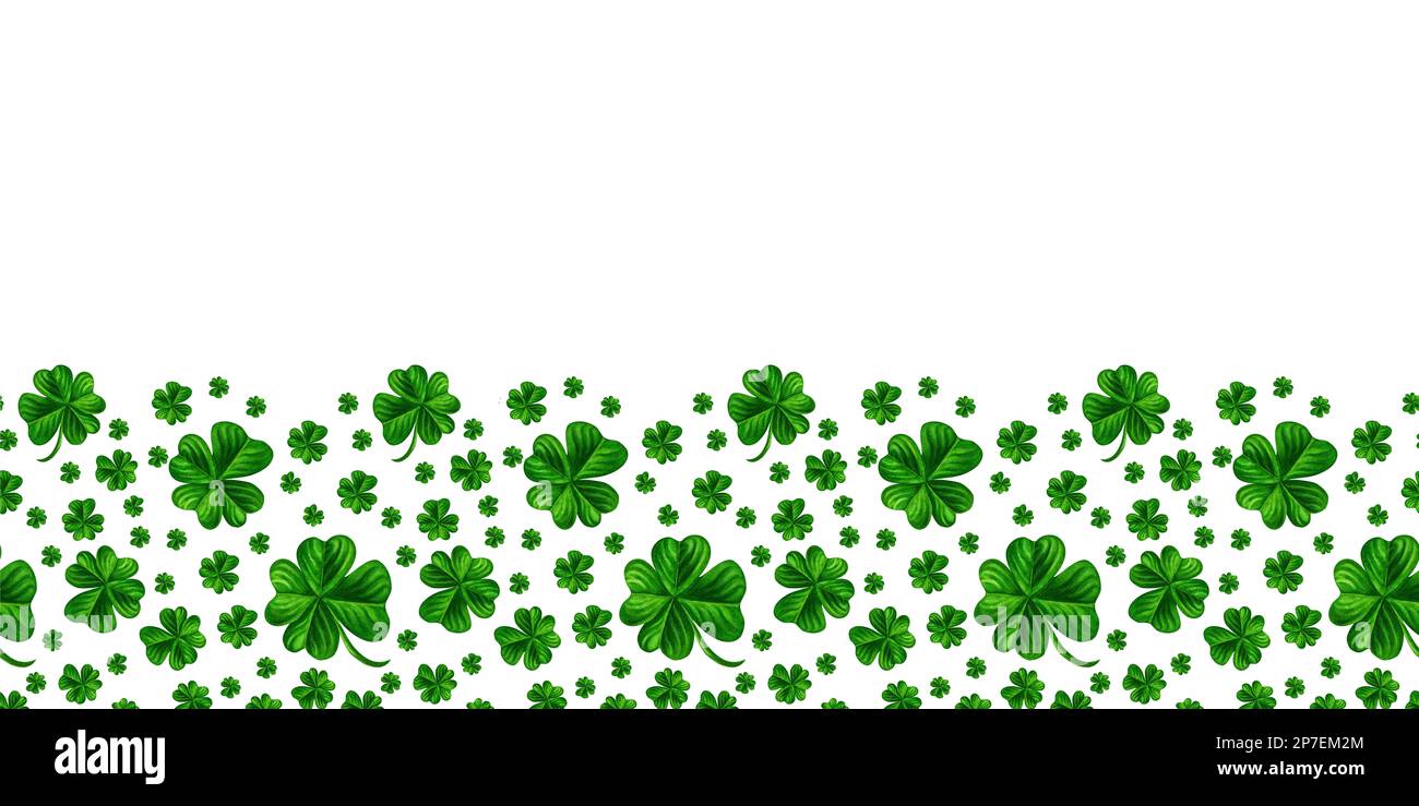 Watercolor Hand Drawn Four Leaf Clover Border For St Patricks Day For
