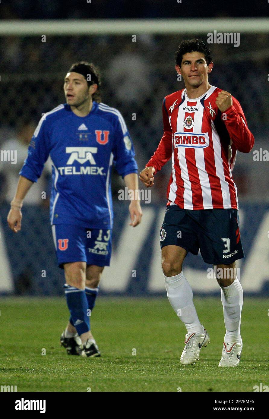 Mexico's Chivas' Jonny Magallon, right, celebrates after scoring as ...