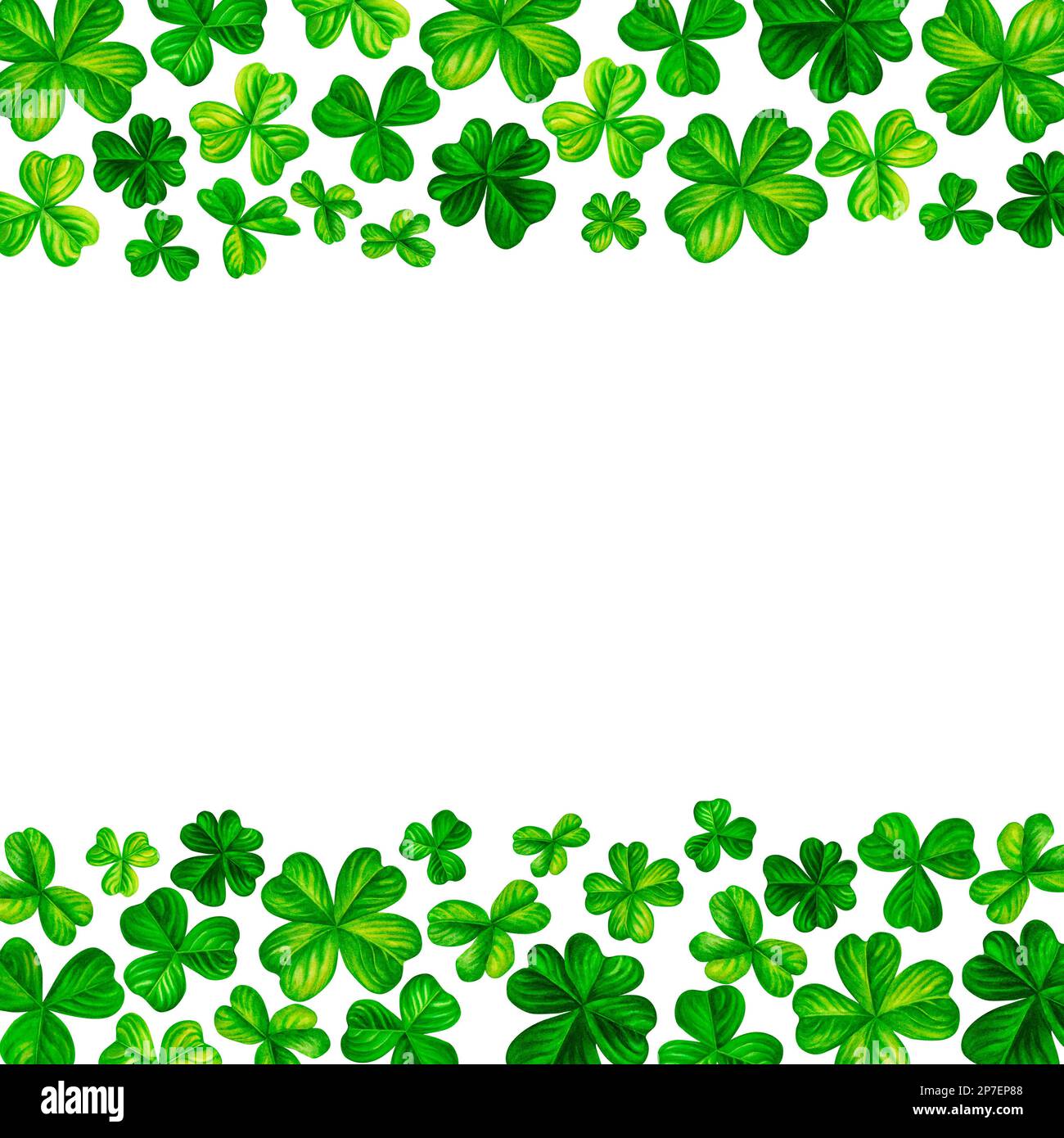 Watercolor Hand Drawn Four Leaf Clover Borders For St Patricks Day