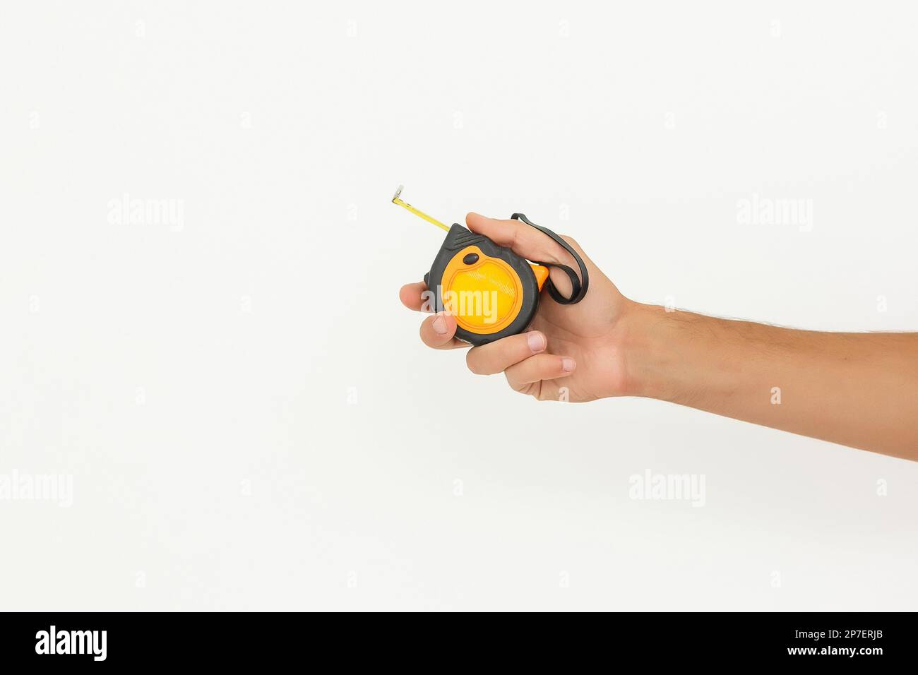 human hand with tape-measure isolated on white Stock Photo - Alamy