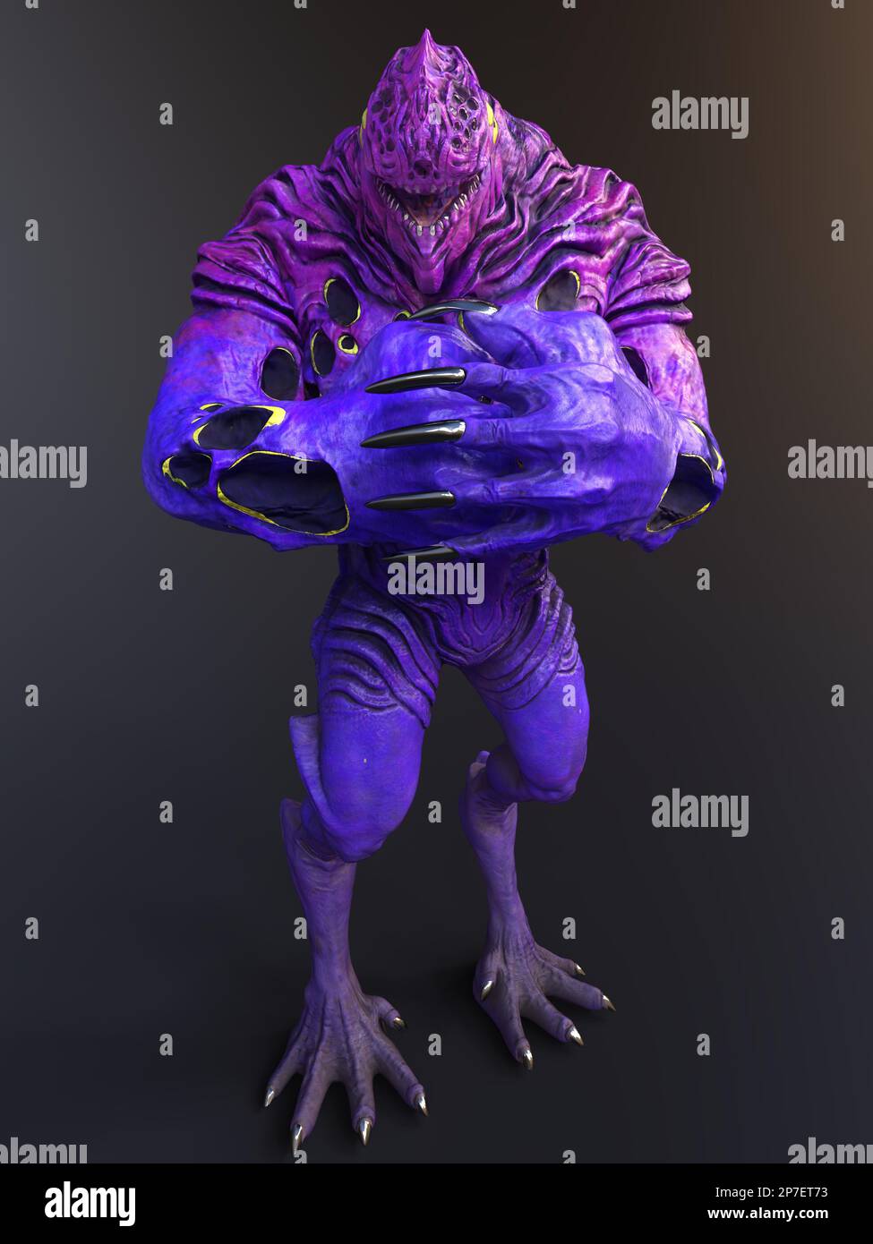 3D-illustration of an isolated dangerous alien very strong with razor ...