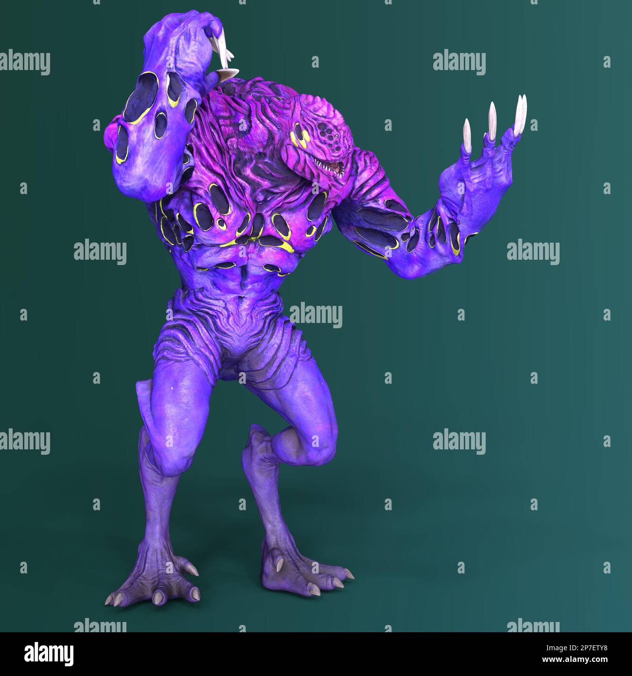 3D-illustration of an isolated dangerous alien very strong with razor ...