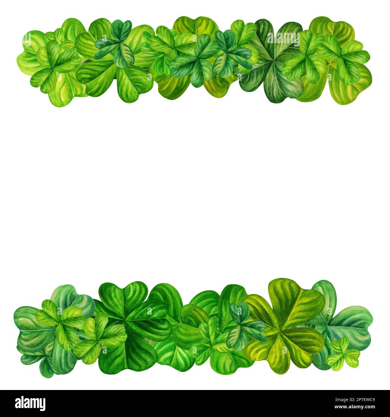 Watercolor hand drawn four leaf clover borders for St. Patrick's Day for good luck. Element ...