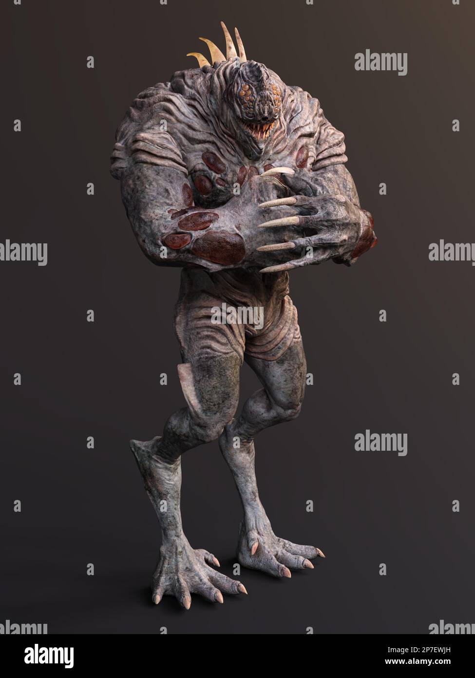 3D-illustration of an isolated dangerous alien very strong with razor ...