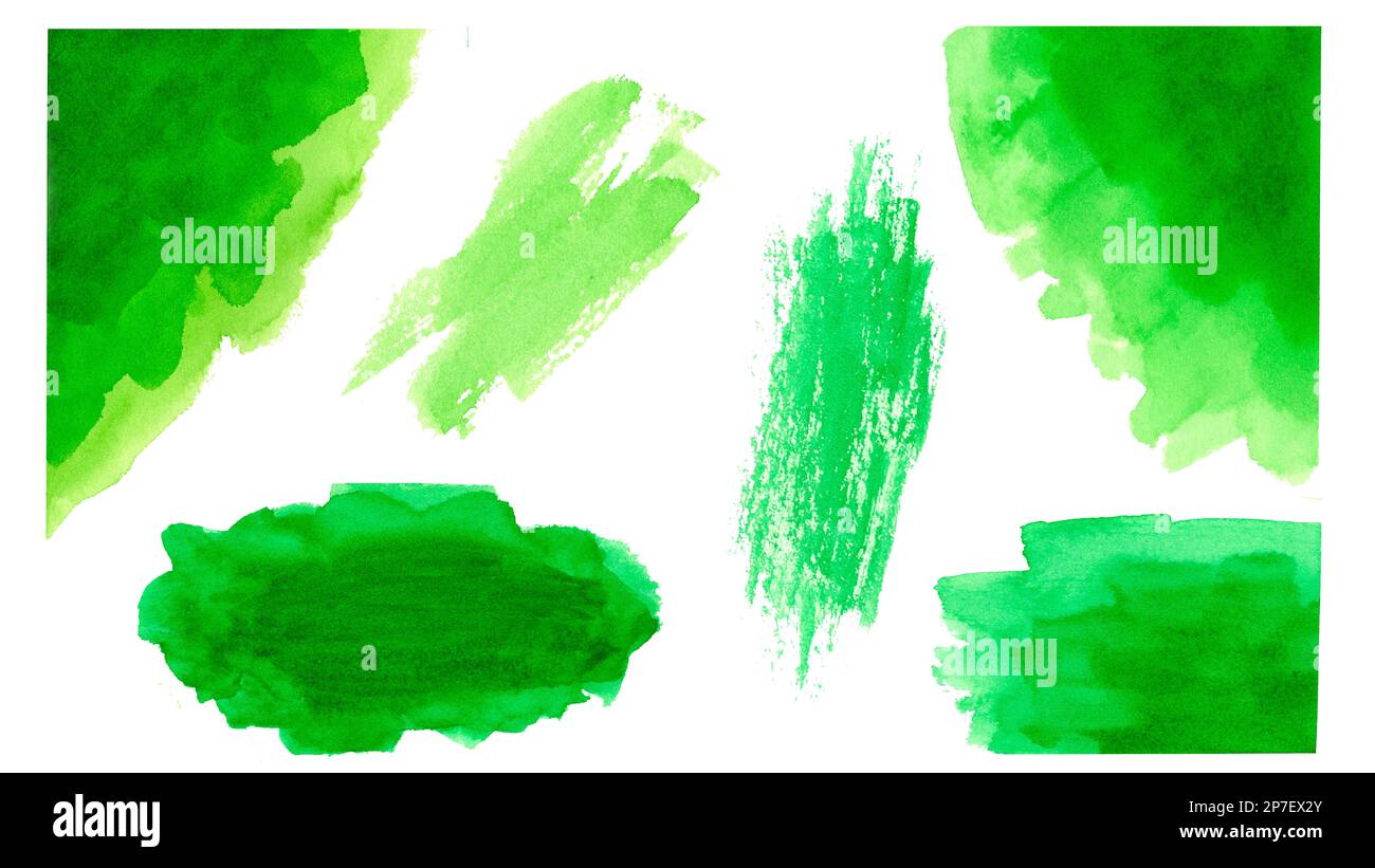 Watercolor hand drawn green leaf clover color spots for St. Patrick's ...