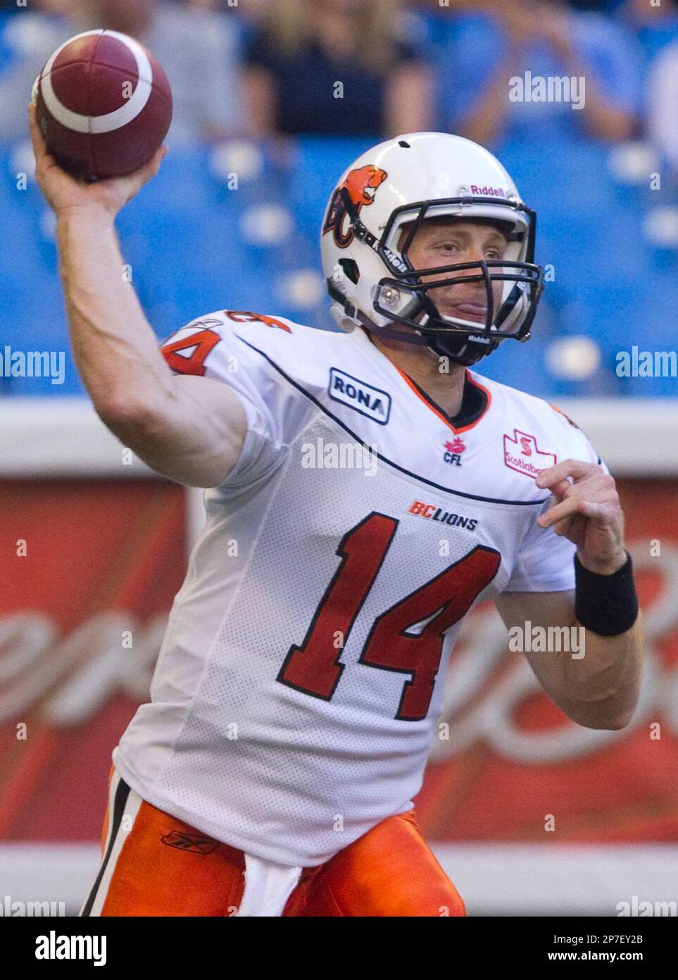 B.C. Lions quarterback Travis Lulay throws during first half CFL action ...