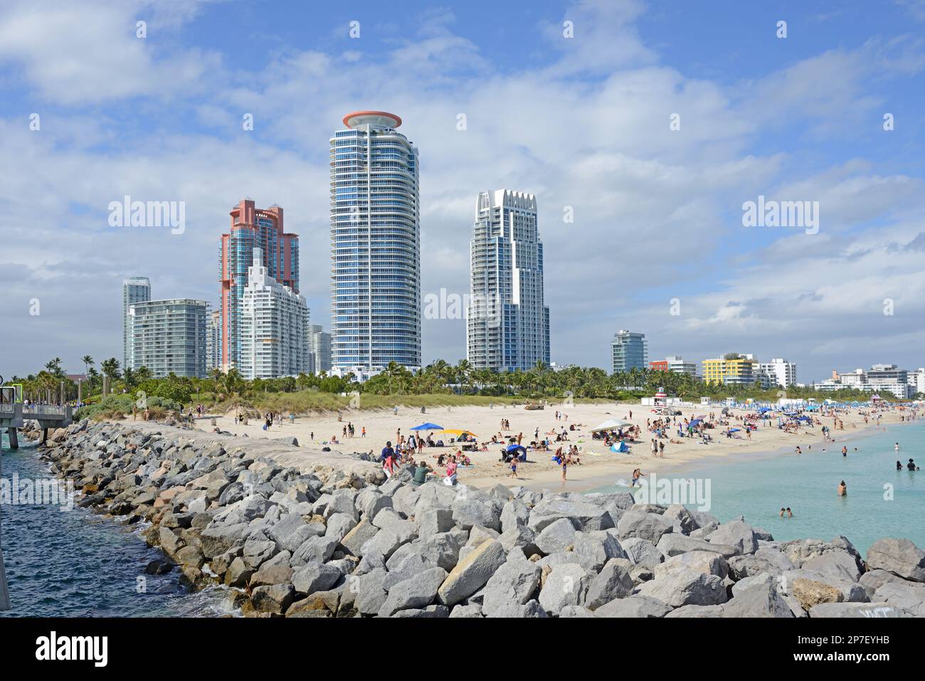 Miami Winter Landscape. Skyscrapers, South Pointe Park Pier, South ...